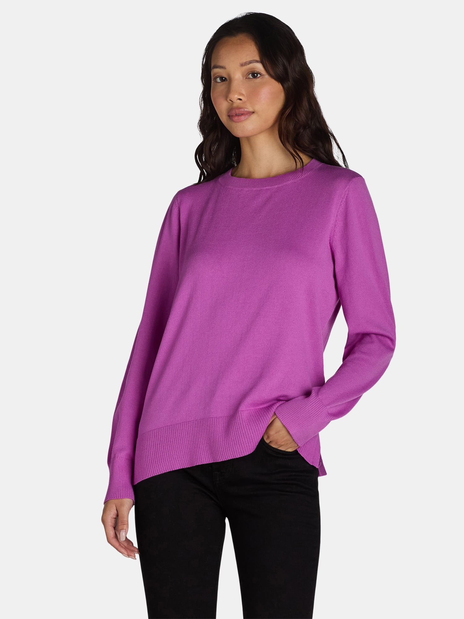 Time and Tru Women's and Women’s Plus Crewneck Sweater, Lightweight ...