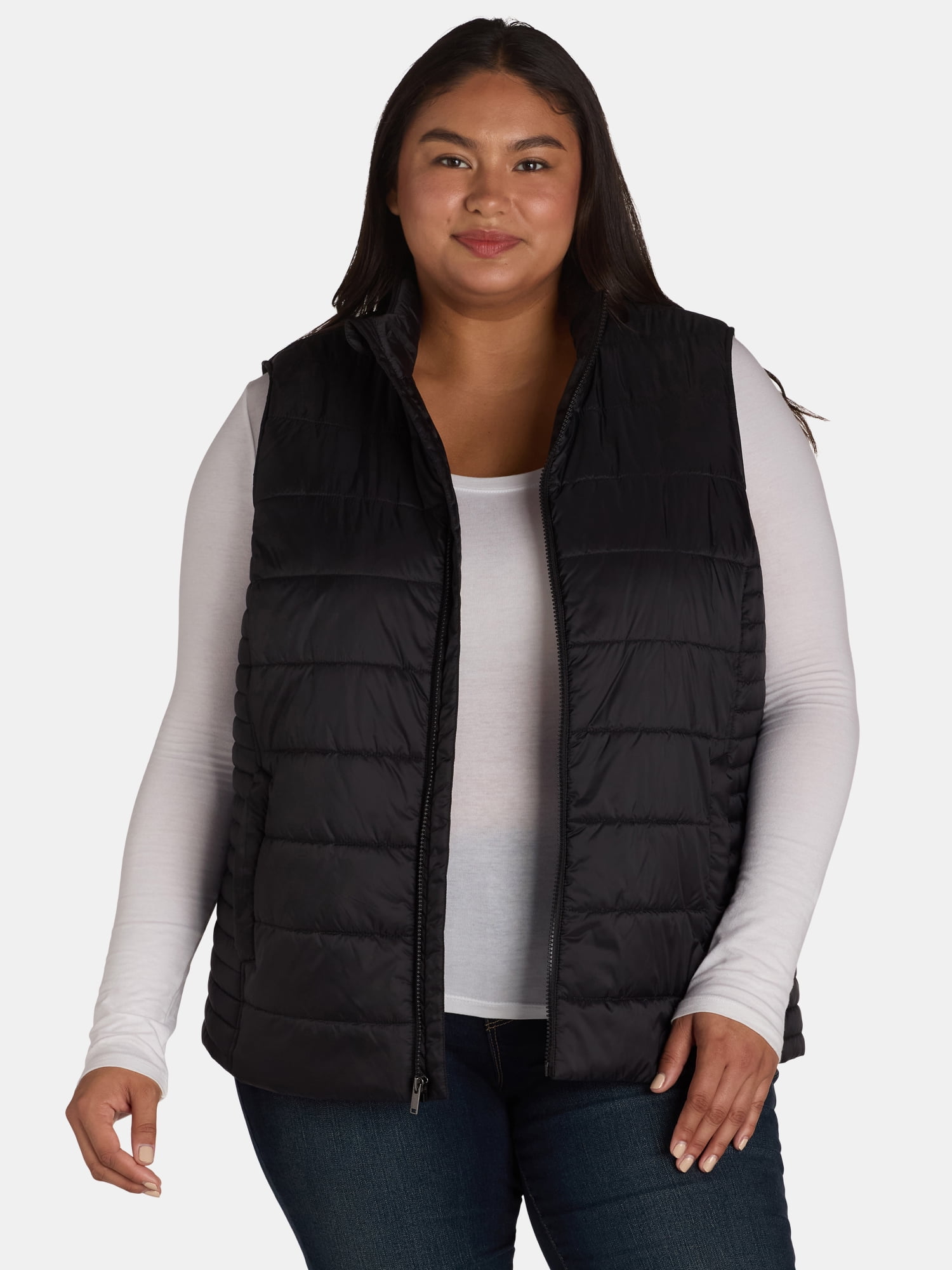 Time & Tru Women's Plus Size Puffer Vest XS-3X Quilted Lightweight ...