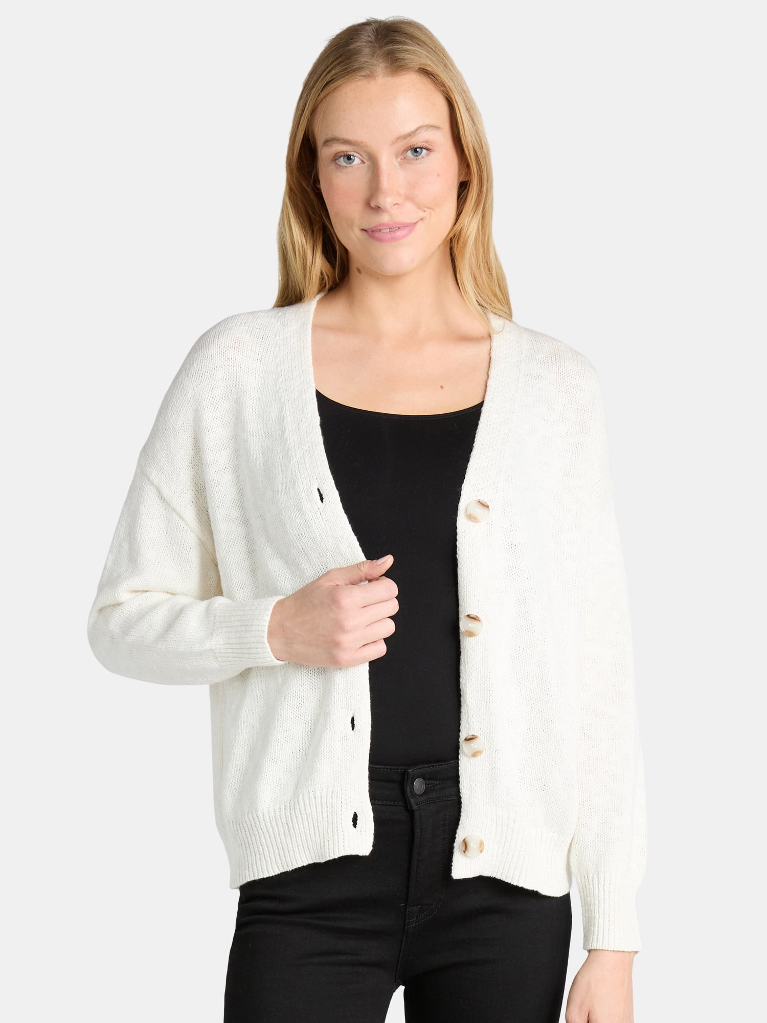 Time and Tru Women’s Cotton Boyfriend Cardigan Sweater, Lightweight ...