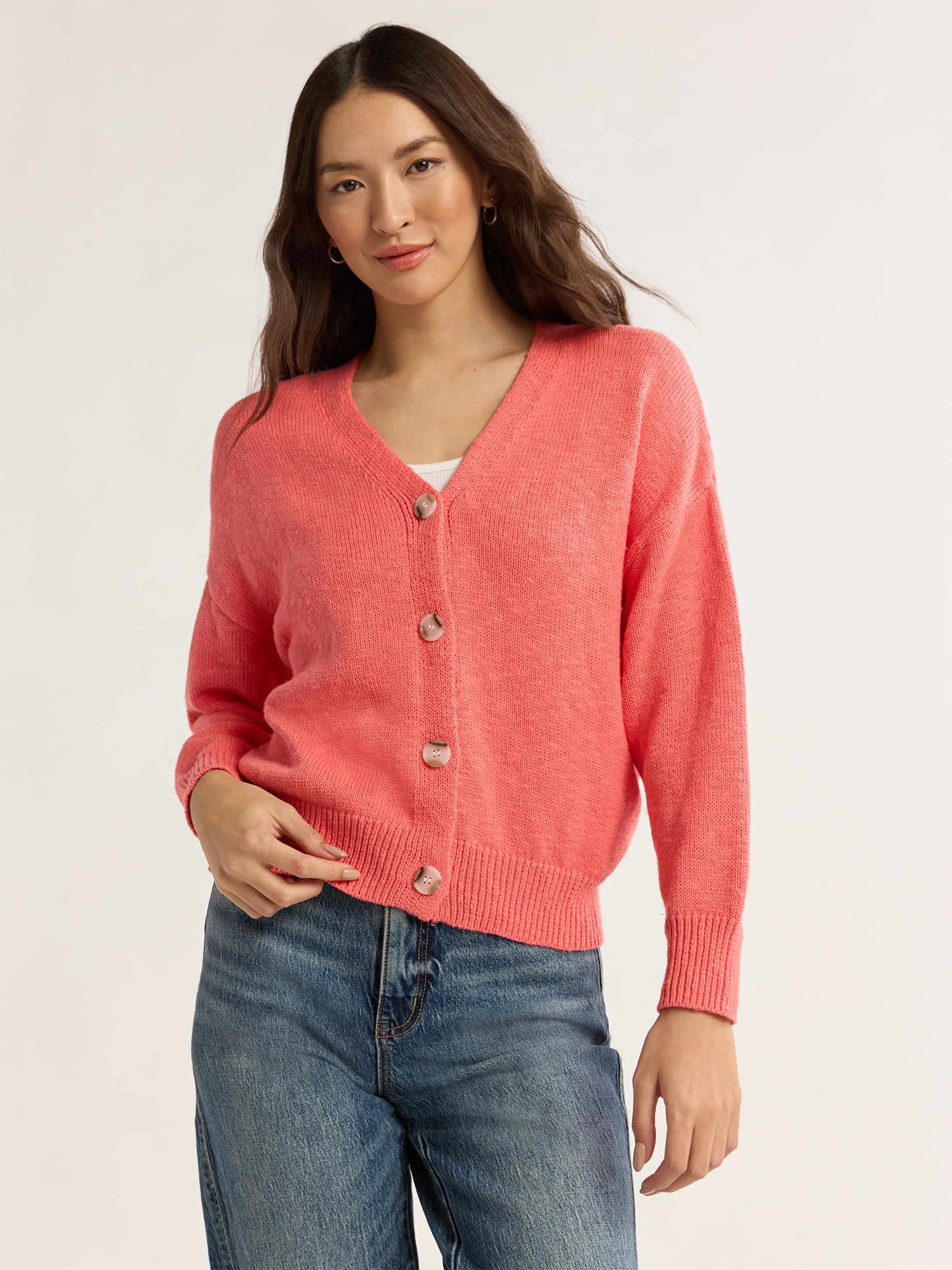 Time and Tru Women’s Cotton Boyfriend Cardigan Sweater, Lightweight ...