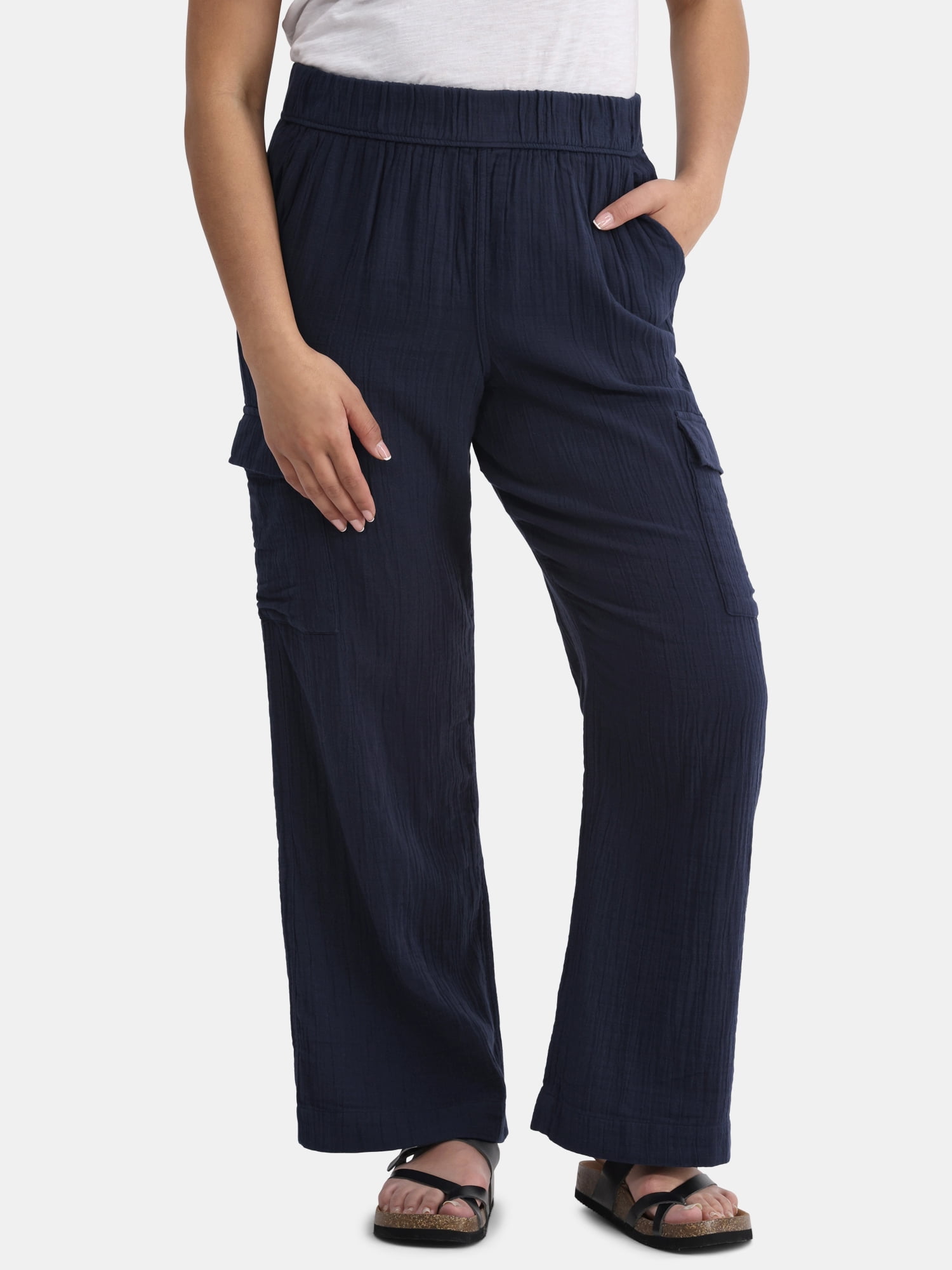 Time and Tru Women's Cotton Double Cloth Cargo Pants, Sizes XS-XXXL ...