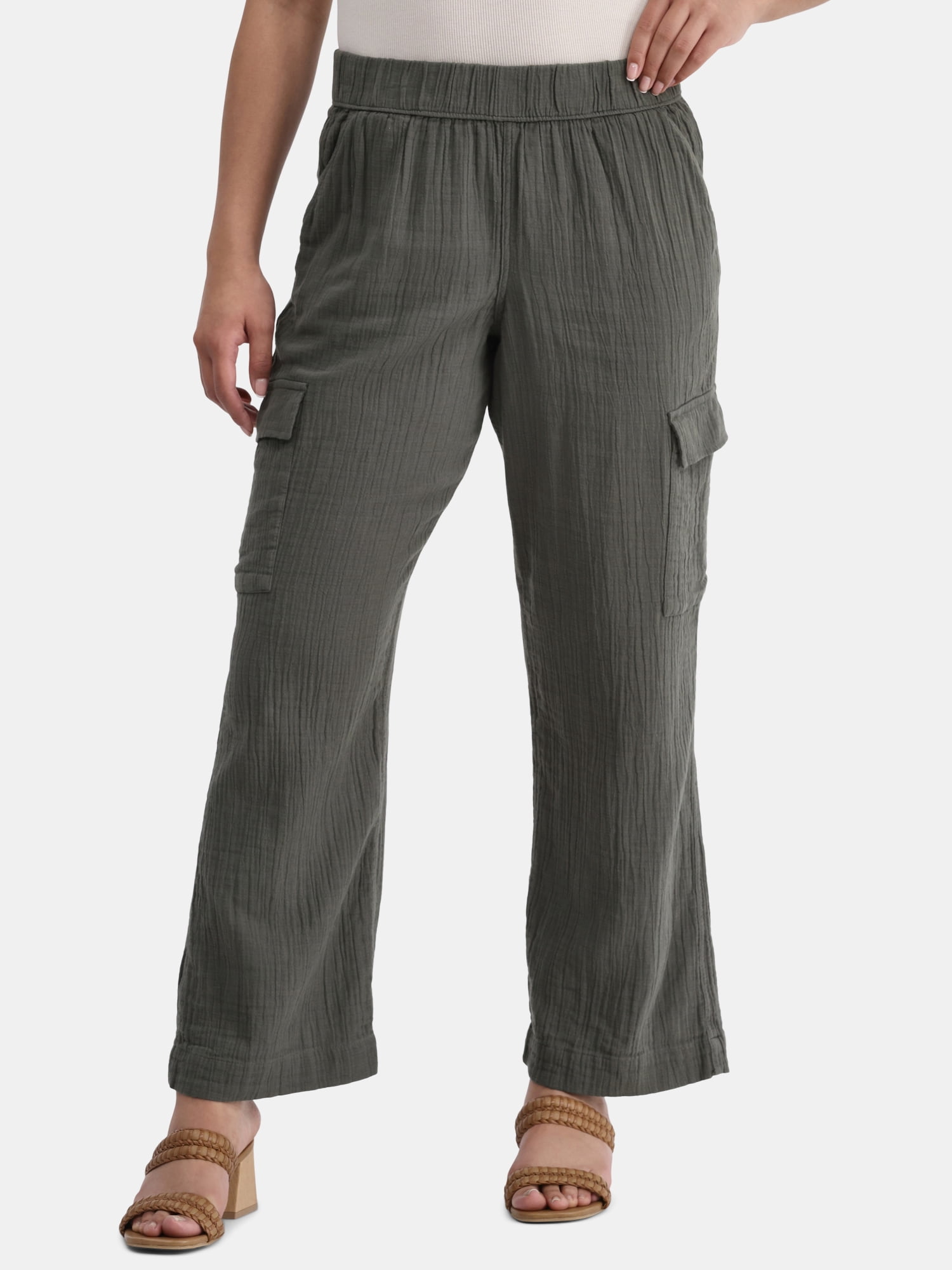 Time and Tru Women's Cotton Double Cloth Cargo Pants, Sizes XS-XXXL ...