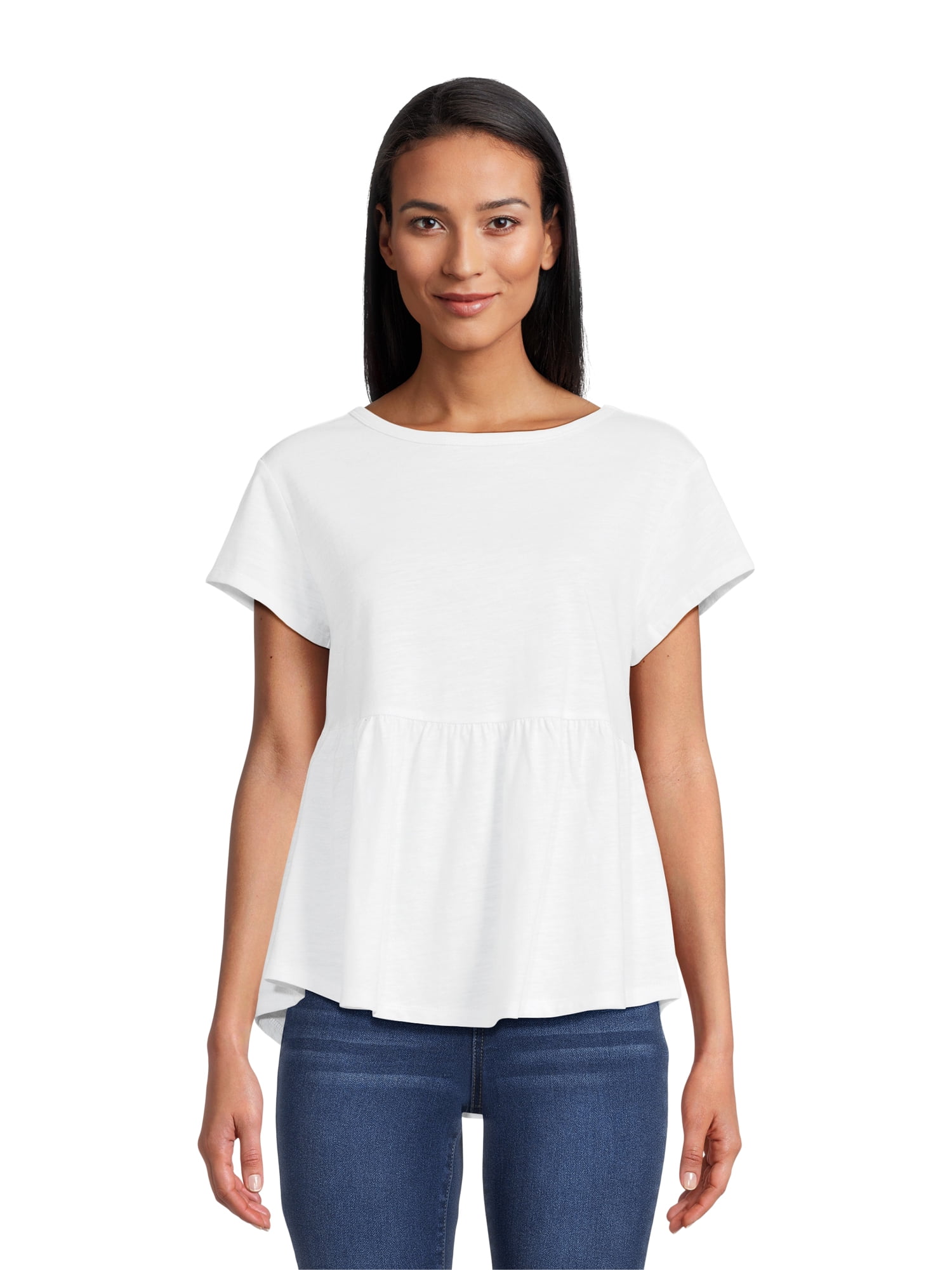 Time and Tru Women's Cotton Peplum Top with Tie Back, Sizes XS-XXXL ...