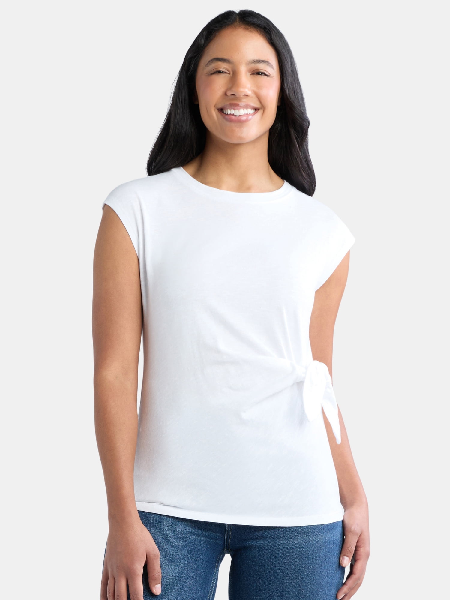 Time and Tru Women's Cotton Side Tie Top, Sizes XS-XXXL - Walmart.com