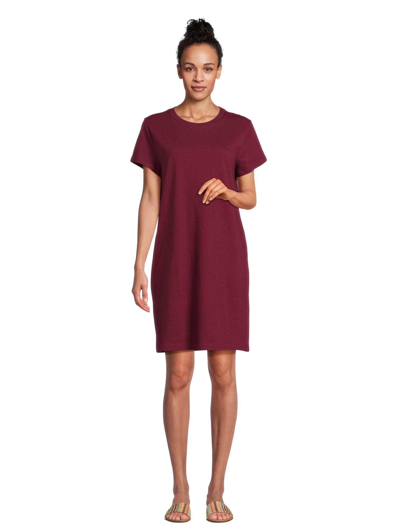 Time and Tru Women's Cotton T-Shirt Dress with Short Sleeves, Sizes S ...