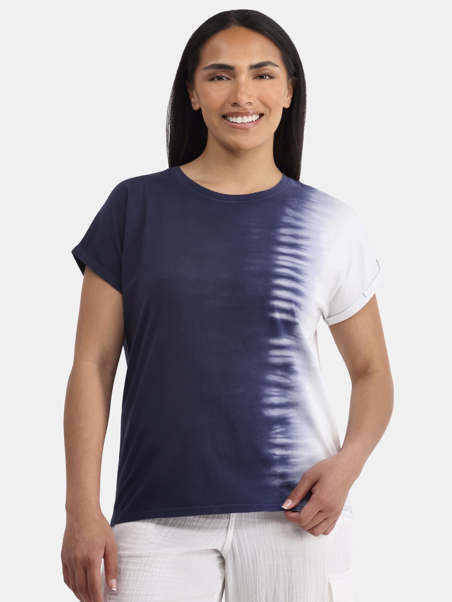Time and Tru Women's Cotton Tie Dye Dolman Tee with Rolled Cuffs XS ...
