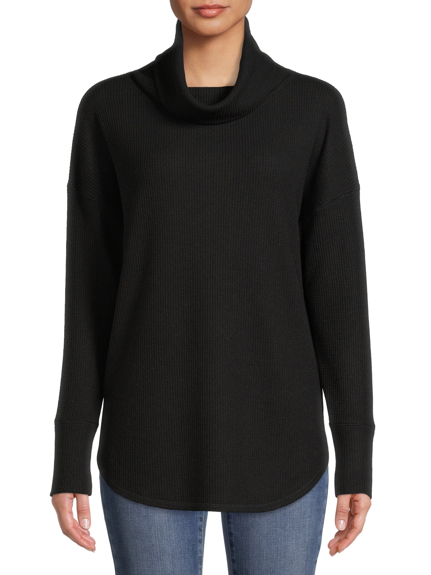 Time and Tru Women's Cowl Neck Waffle Tunic - Walmart.com