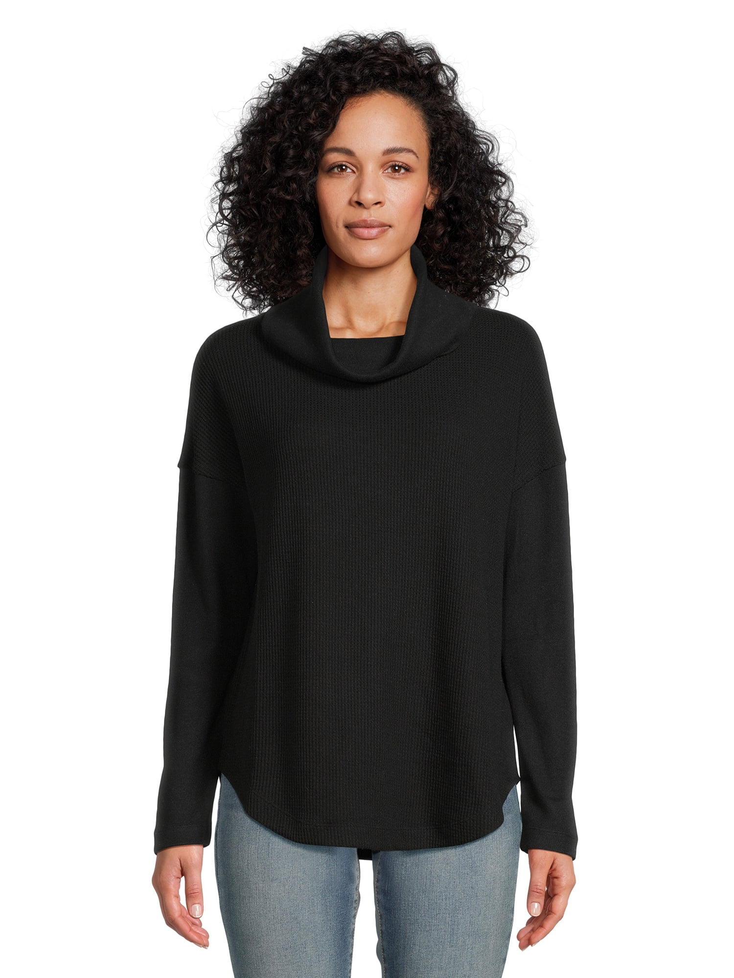 Time and Tru Women's Cowl Waffle Tunic with Long Sleeves, Sizes XS-3XL ...