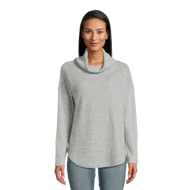 Time and Tru Women's Cowl Waffle Tunic with Long Sleeves, Sizes XS-3XL ...