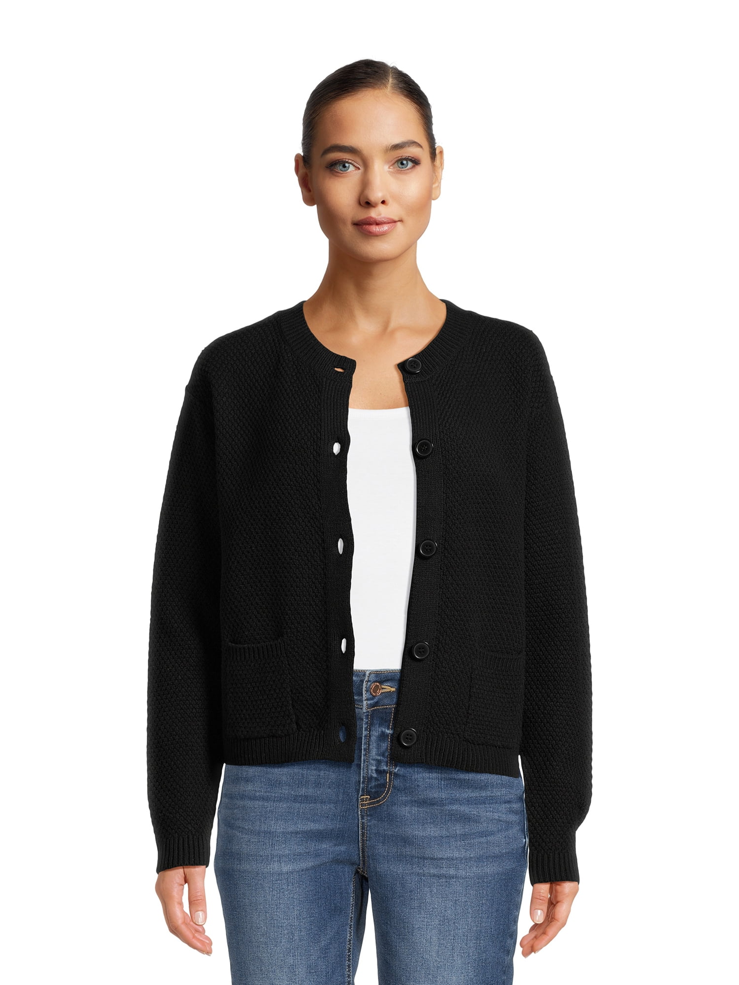 Time and Tru Women's Crew Neck Cardigan - Walmart.com