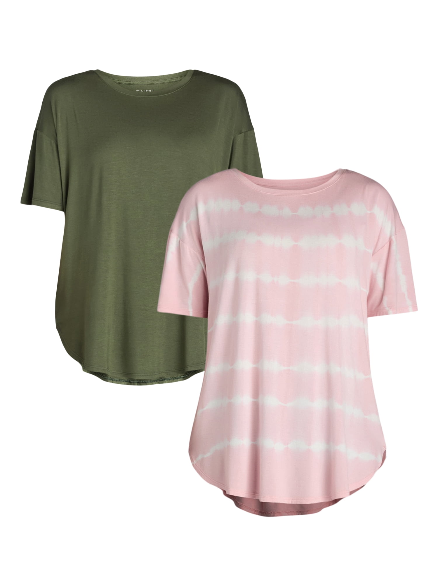Time and Tru Women's Crew Neck Tunic Tee, 2-Pack, Sizes XS-XXXL ...