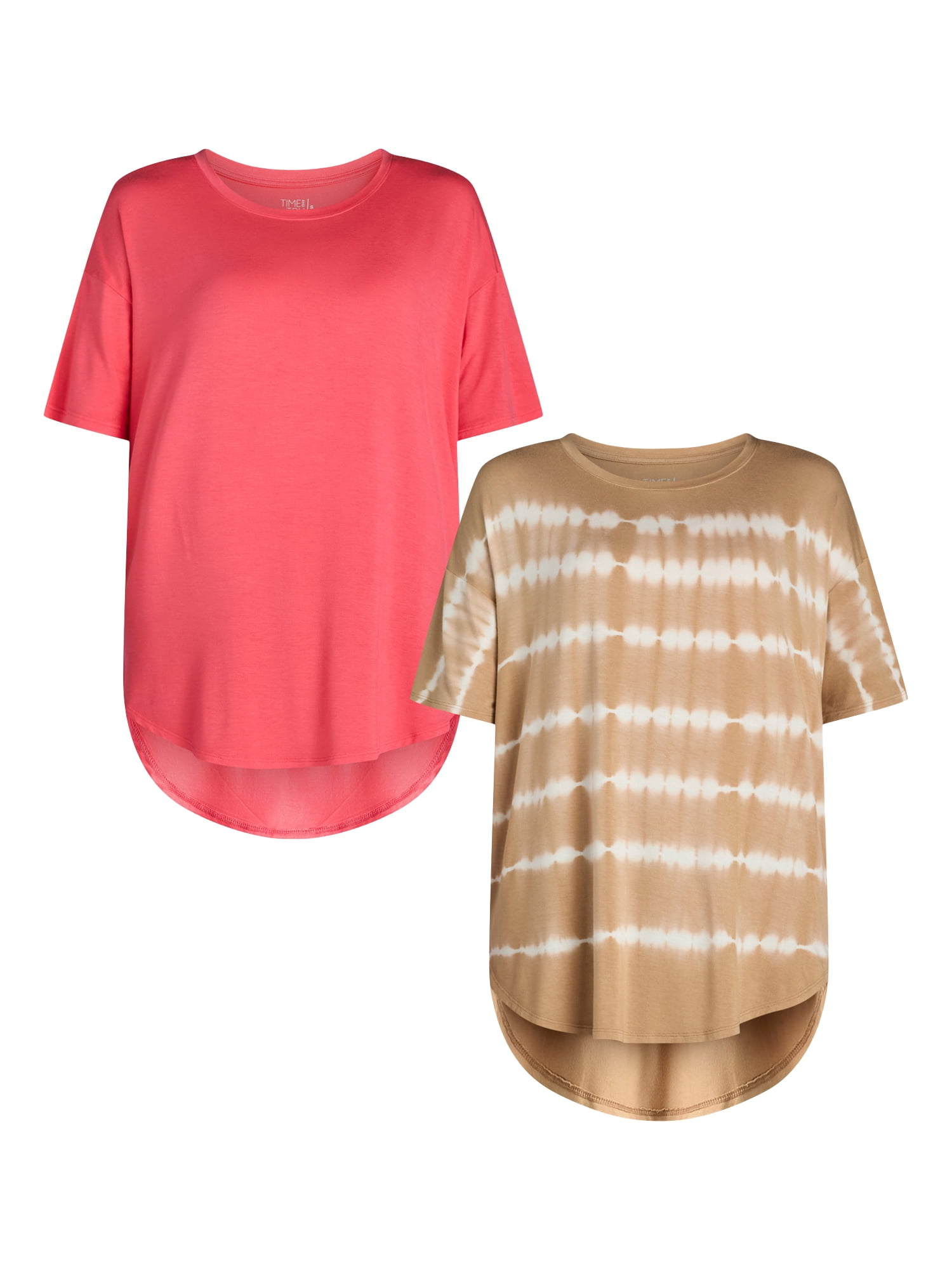 Time and Tru Women's Crew Neck Tunic Tee, 2-Pack, Sizes XS-XXXL ...