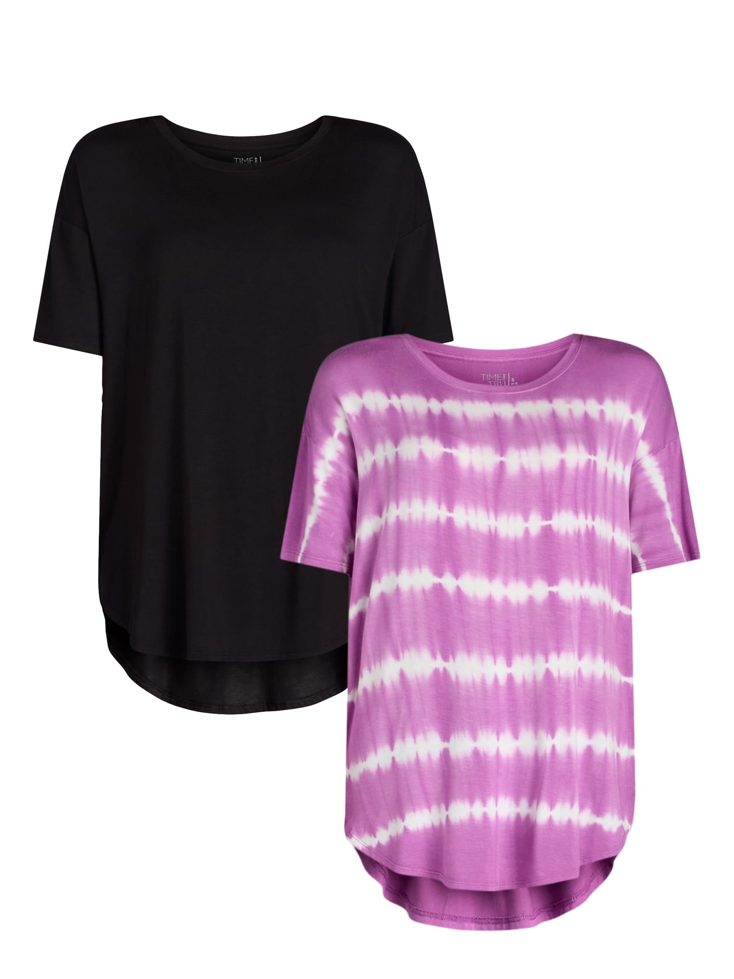 Time and Tru Women's Crew Neck Tunic Tee, 2-Pack, Sizes XS-XXXL ...