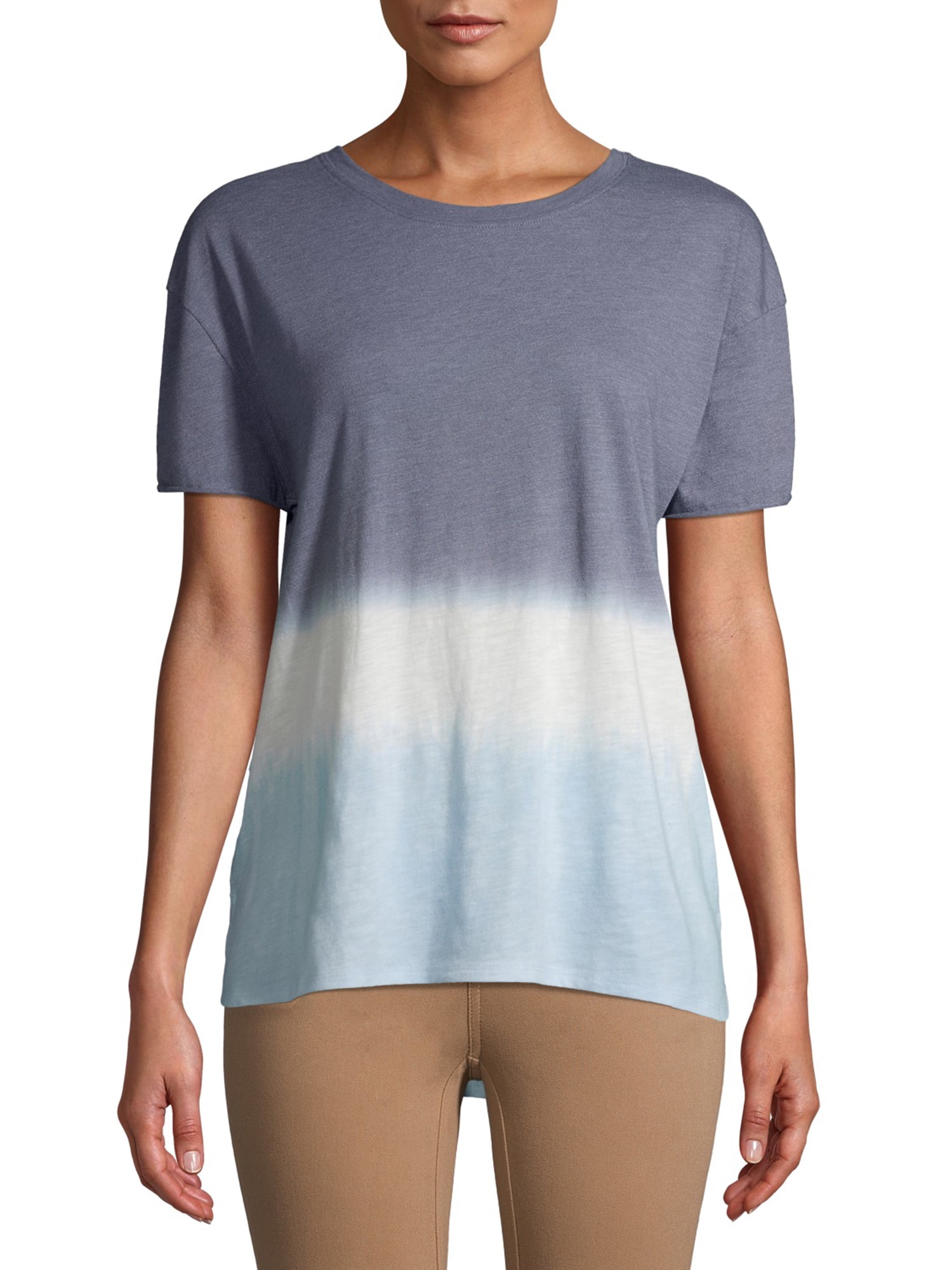 Time and Tru Women's Crewneck Dip Dye T-Shirt - Walmart.com