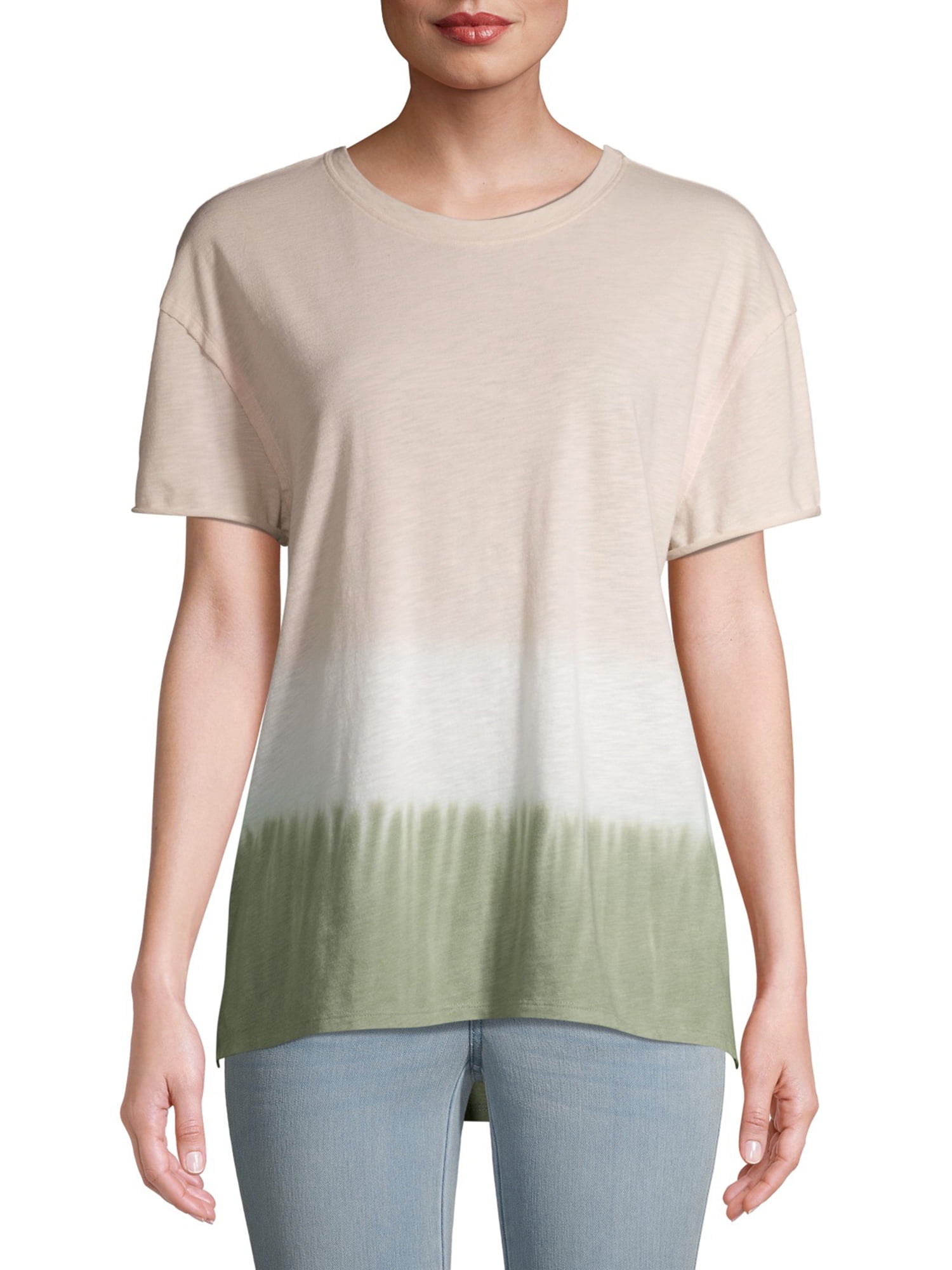 Time and Tru Women's Crewneck Dip Dye T-Shirt - Walmart.com