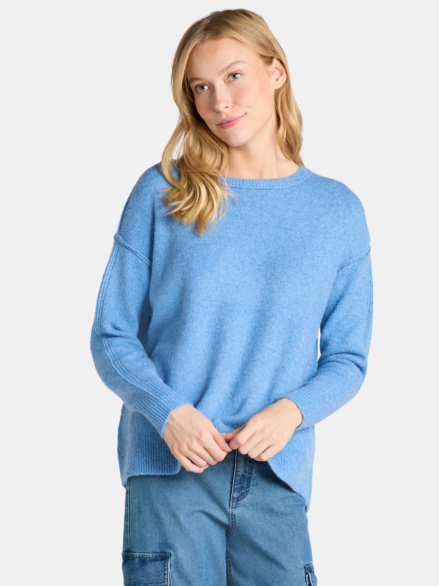 Time and Tru Women’s Crewneck Pullover Sweater with Long Sleeves ...