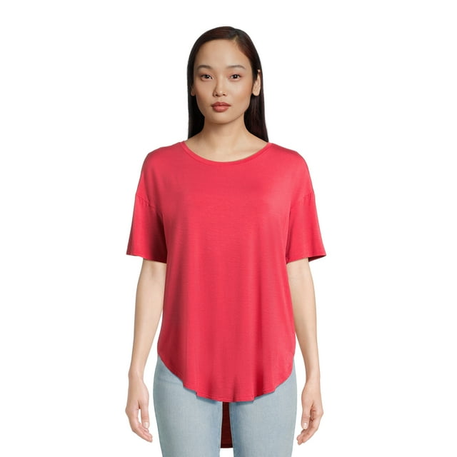Time And Tru Womens And Womens Plus Crewneck Tunic Tee With Short