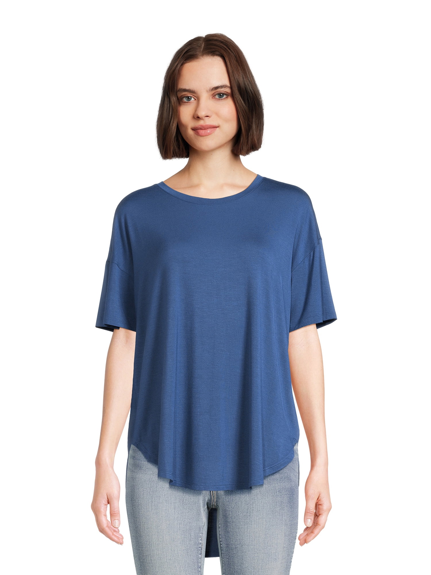 Time and Tru Women's and Women’s Plus Crewneck Tunic Tee with Short ...