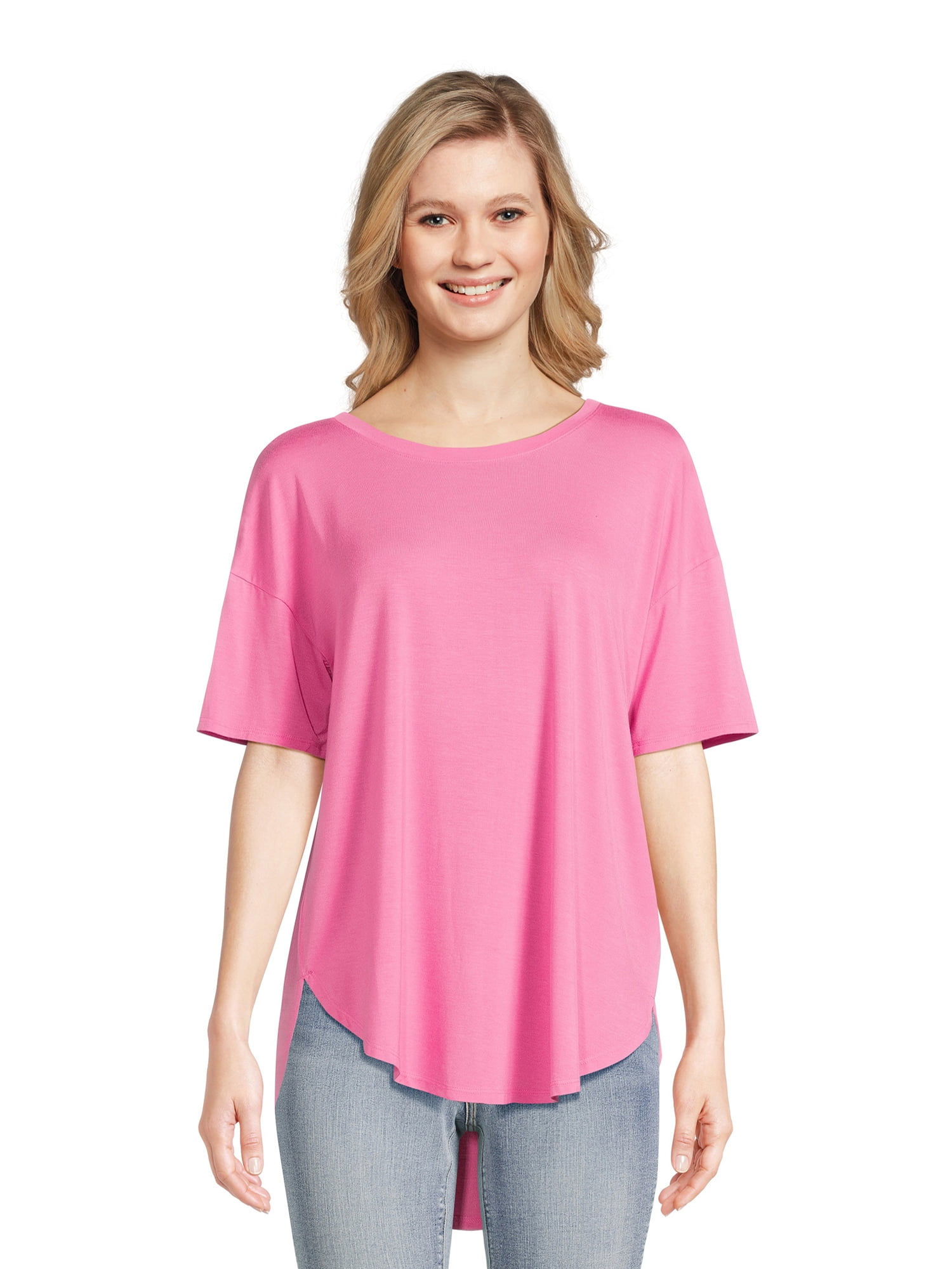 Time and Tru Women's and Women’s Plus Crewneck Tunic Tee with Short ...