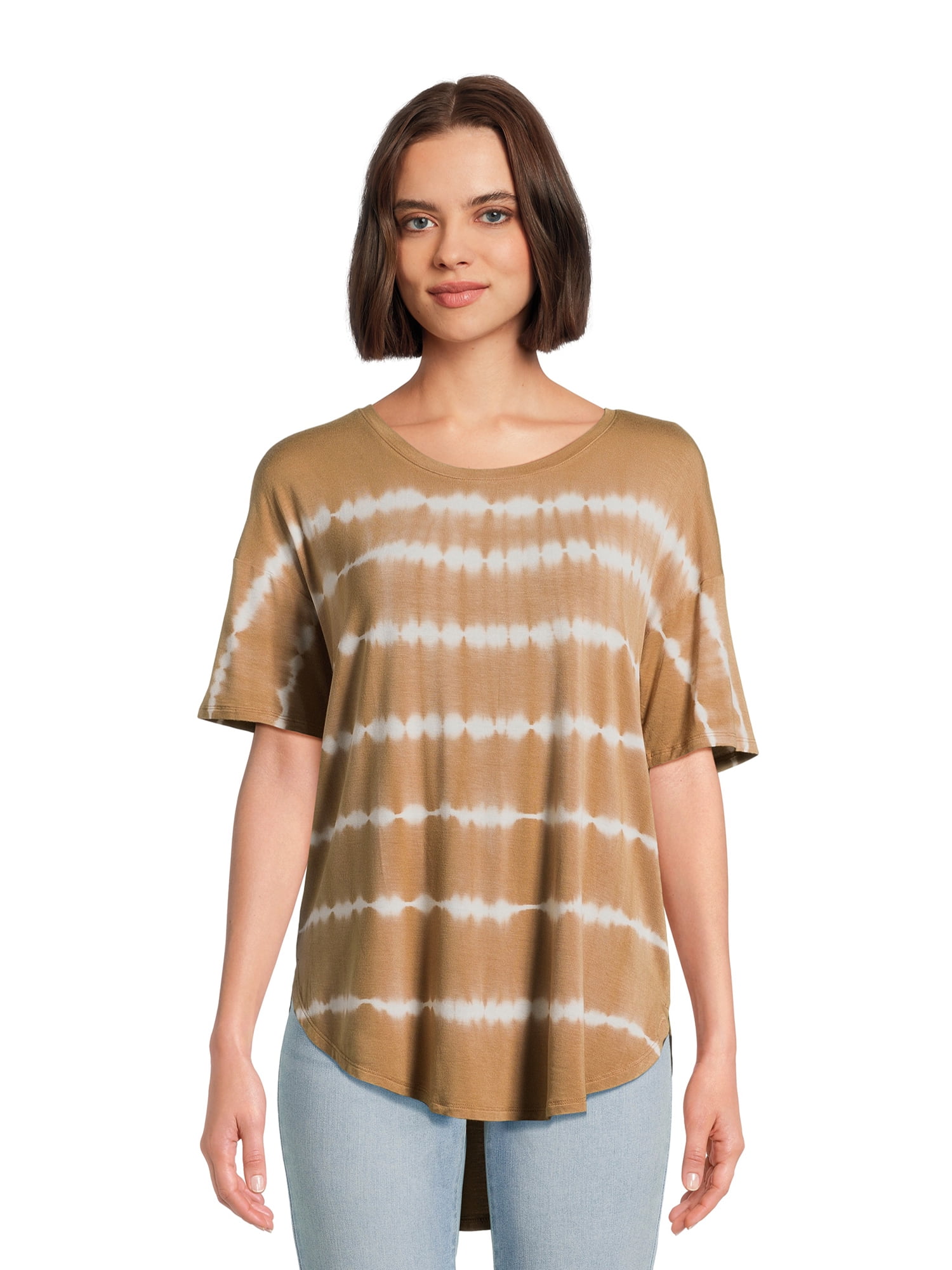 Time and Tru Women's and Women’s Plus Crewneck Tunic Tee with Short ...