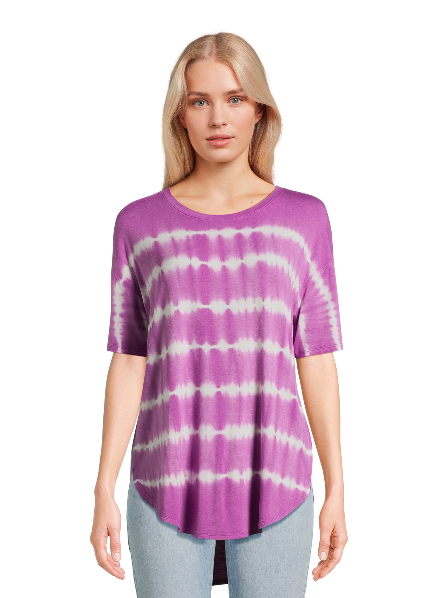 Time and Tru Women's and Women’s Plus Crewneck Tunic Tee with Short ...