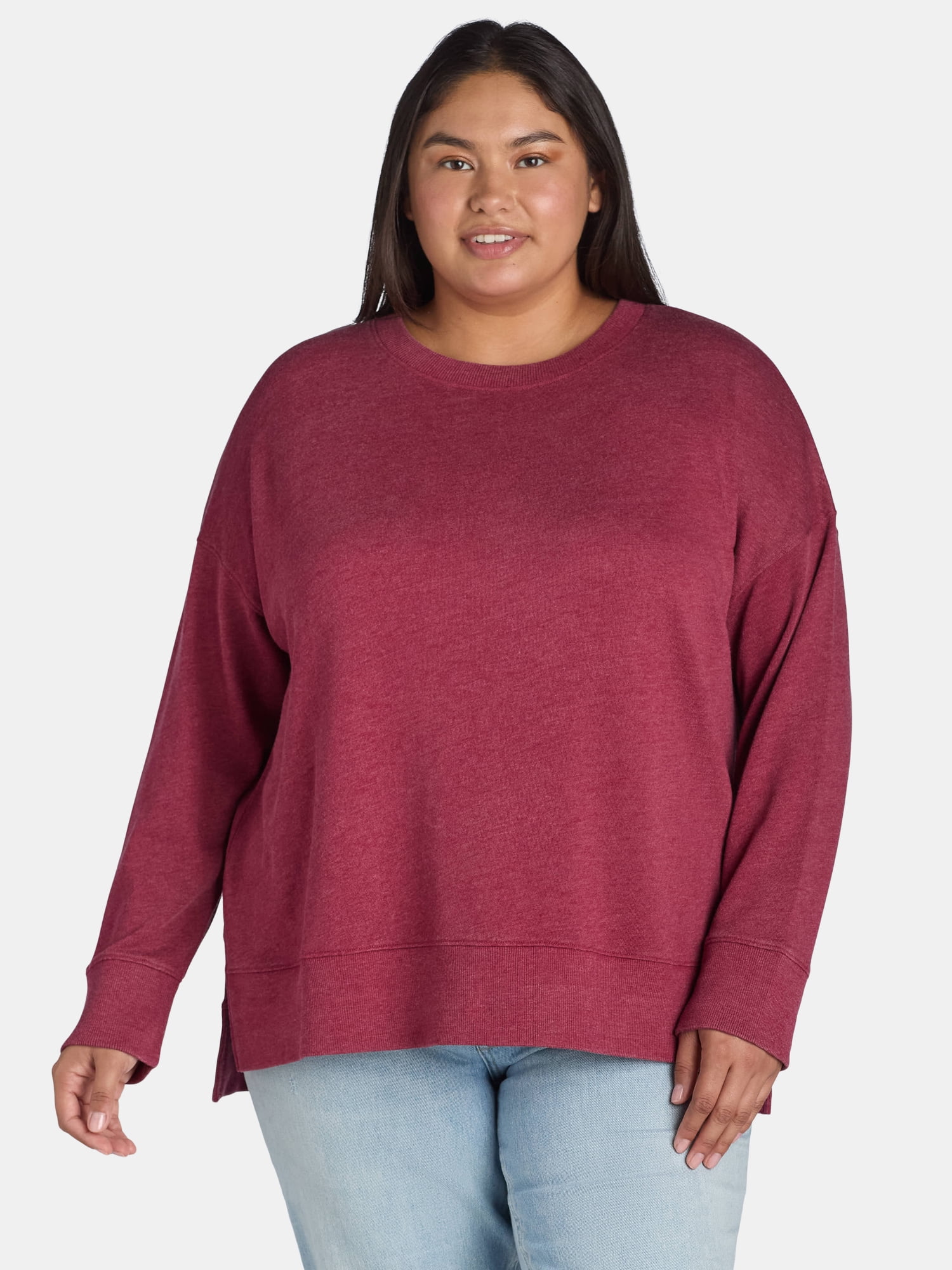 Time and Tru Women's Tunic Sweatshirt with High-Low Hem, Sizes XS -4X ...