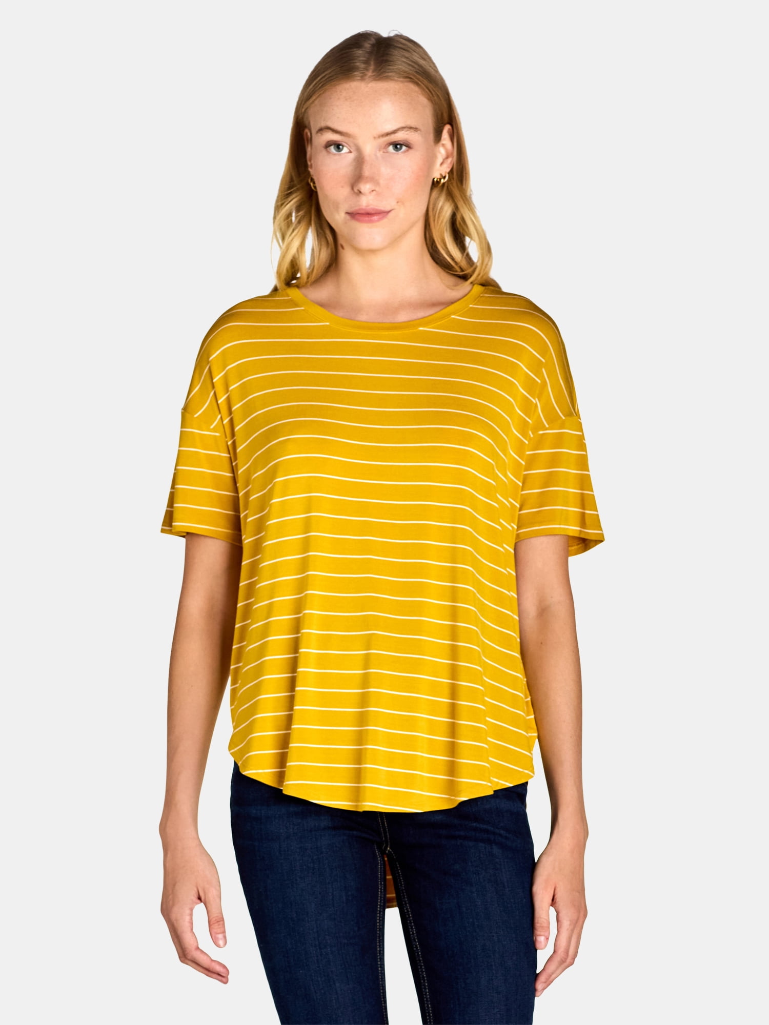 Time and Tru Women's Crewneck Tunic Tee with Short Sleeves, Sizes XS ...