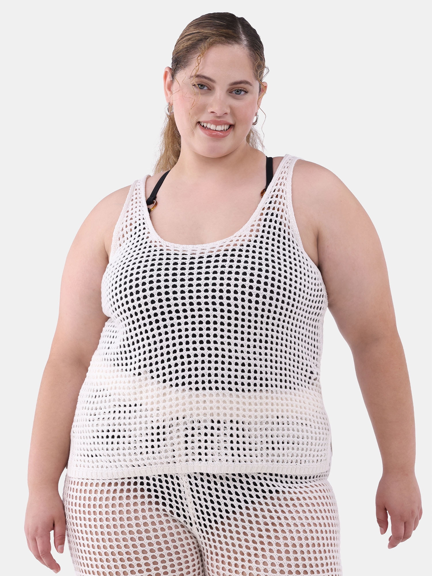 Time and Tru Women's and Women’s Plus Crochet Tank Top Swim Coverup ...