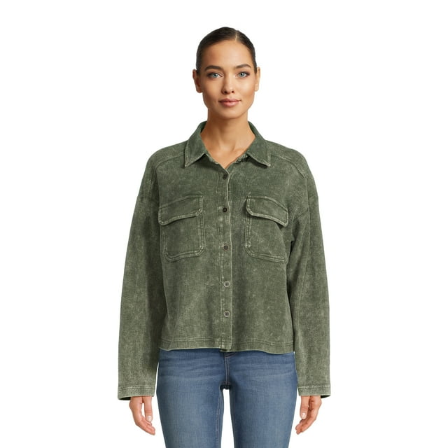 Time and Tru Women's Cropped Corduroy Shacket, XS-XXL - Walmart.com