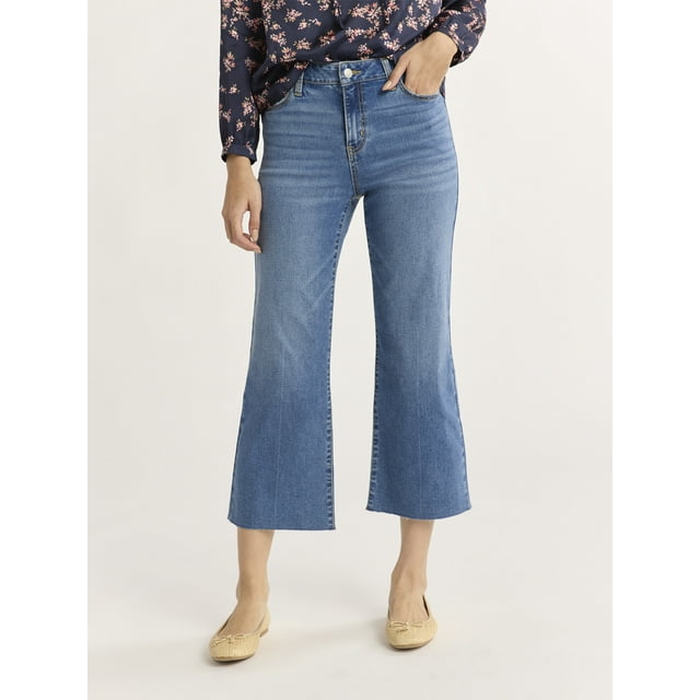 Time and Tru Women's Cropped Flare Jeans with Raw Hem, 26” Inseam ...