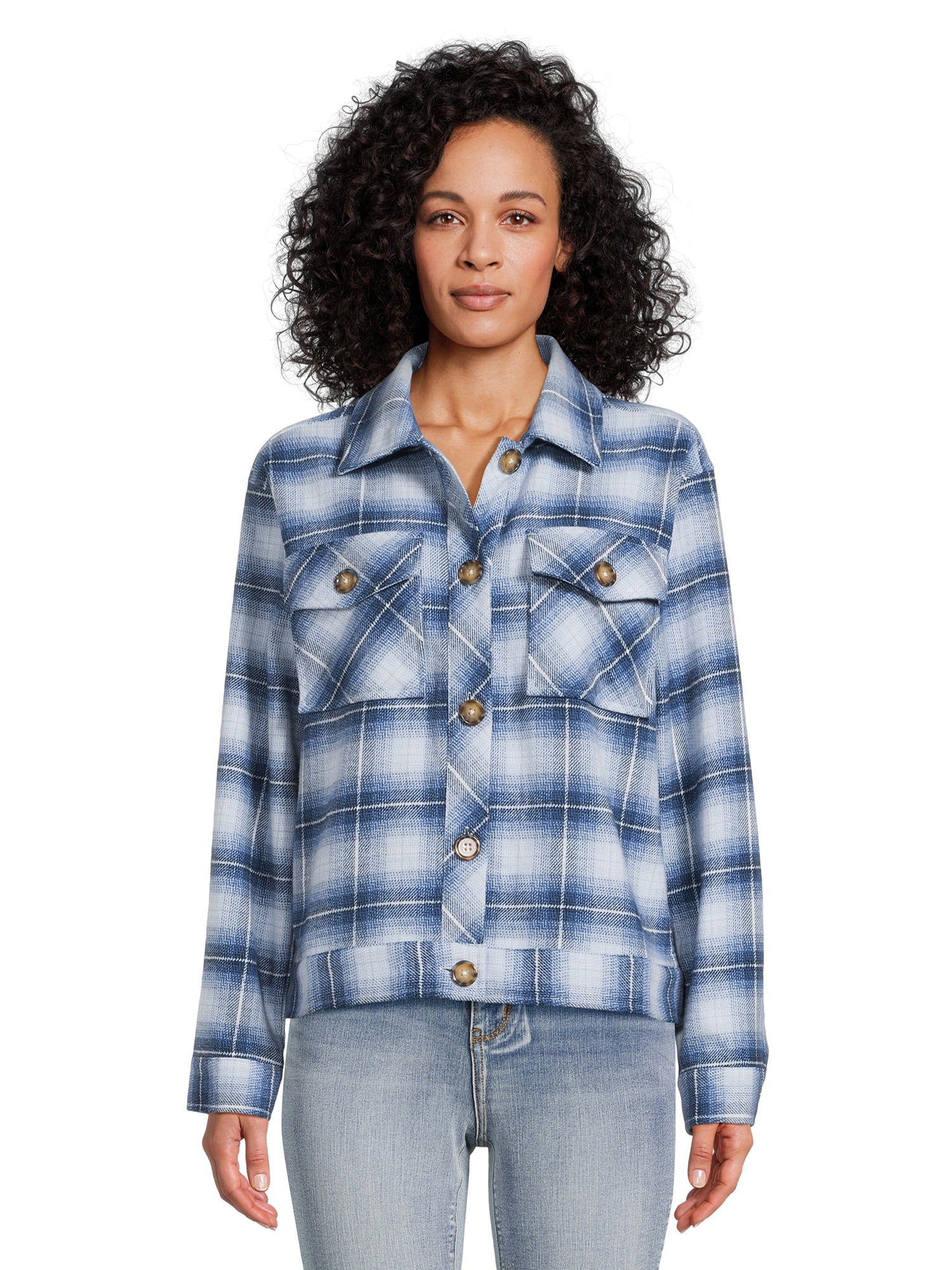 Time and Tru Women's Cropped Shacket wit Flap Pockets, Sizes XS-XXXL ...