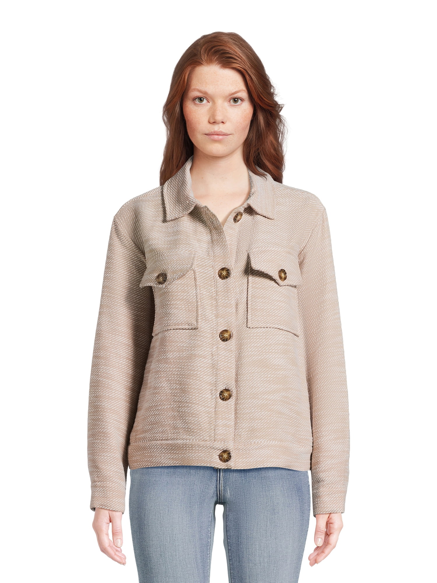 Time and Tru Women's Cropped Shacket wit Flap Pockets, Sizes XS-XXXL ...