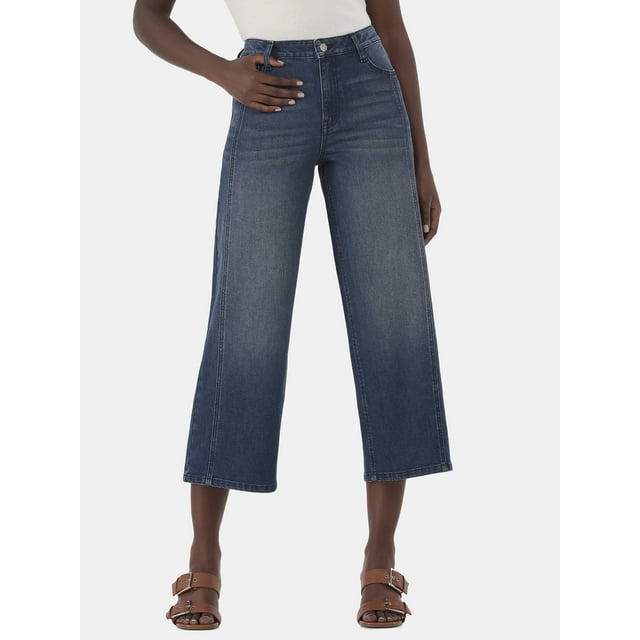 Time and Tru Women's Cropped Wide Leg Jeans, 26" Inseam, Sizes 0-22 ...