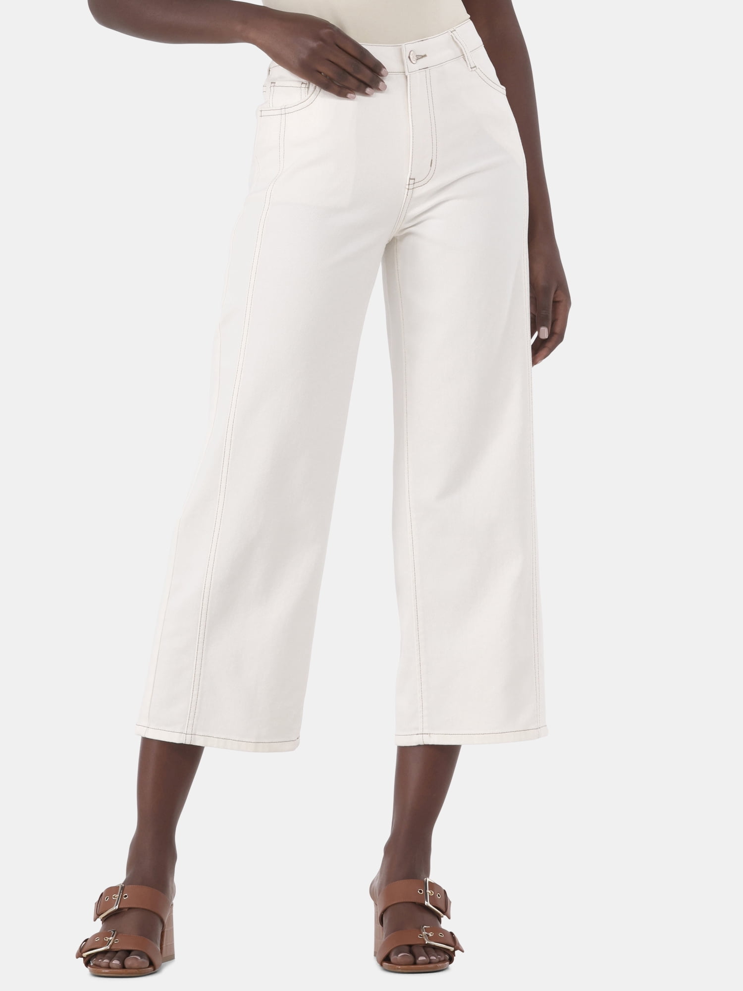 Time and Tru Women's Cropped Wide Leg Jeans, 26" Inseam, Sizes 2-20 ...