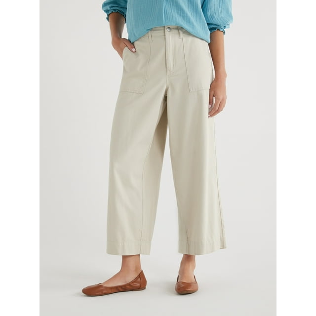 Time and Tru Women's Cropped Wide Leg Pants, Inseam 24", Sizes 2-20 ...