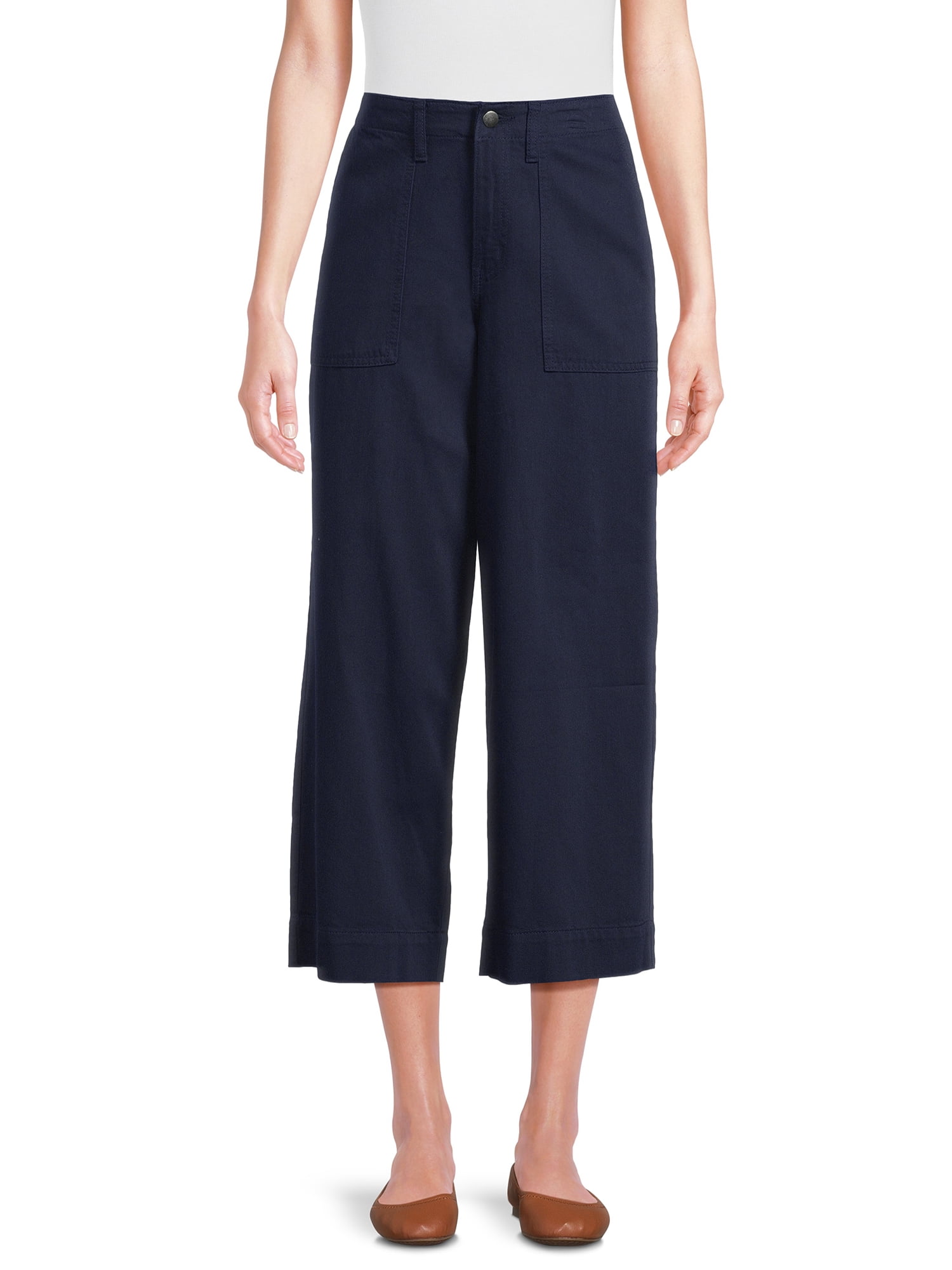 Time and Tru Women's Cropped Wide Leg Pants, Inseam 24", Sizes 2-20 ...