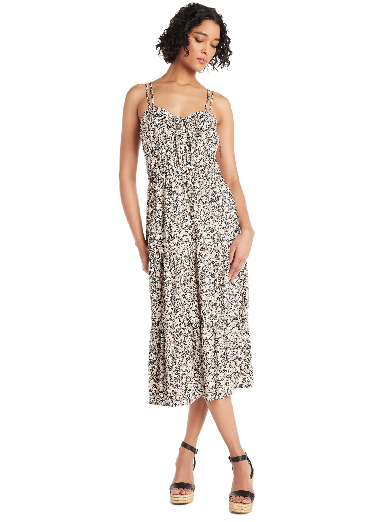 Time and Tru Women's Cross Back Dress with Tiered Skirt, Sizes XS-XXXL ...