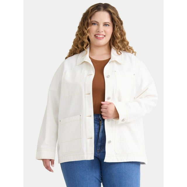 Time and Tru Women's and Women’s Plus Denim Chore Jacket, Sizes XS-4X ...