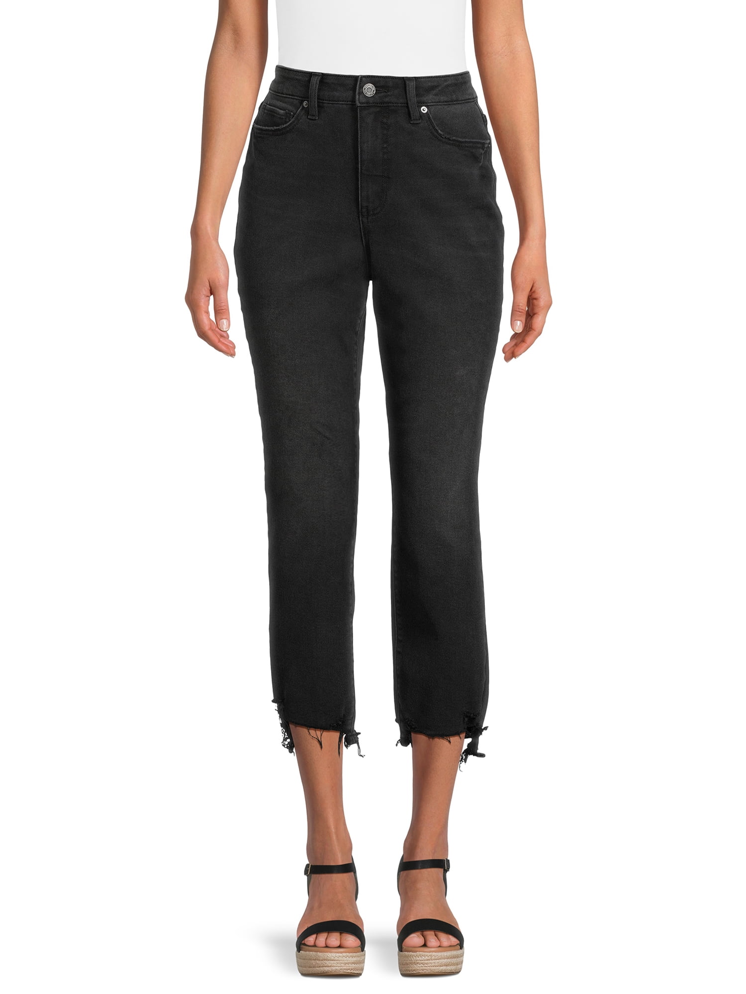 Time and Tru Women's Destructed Hem Straight Leg Jeans, 27.5" Inseam ...