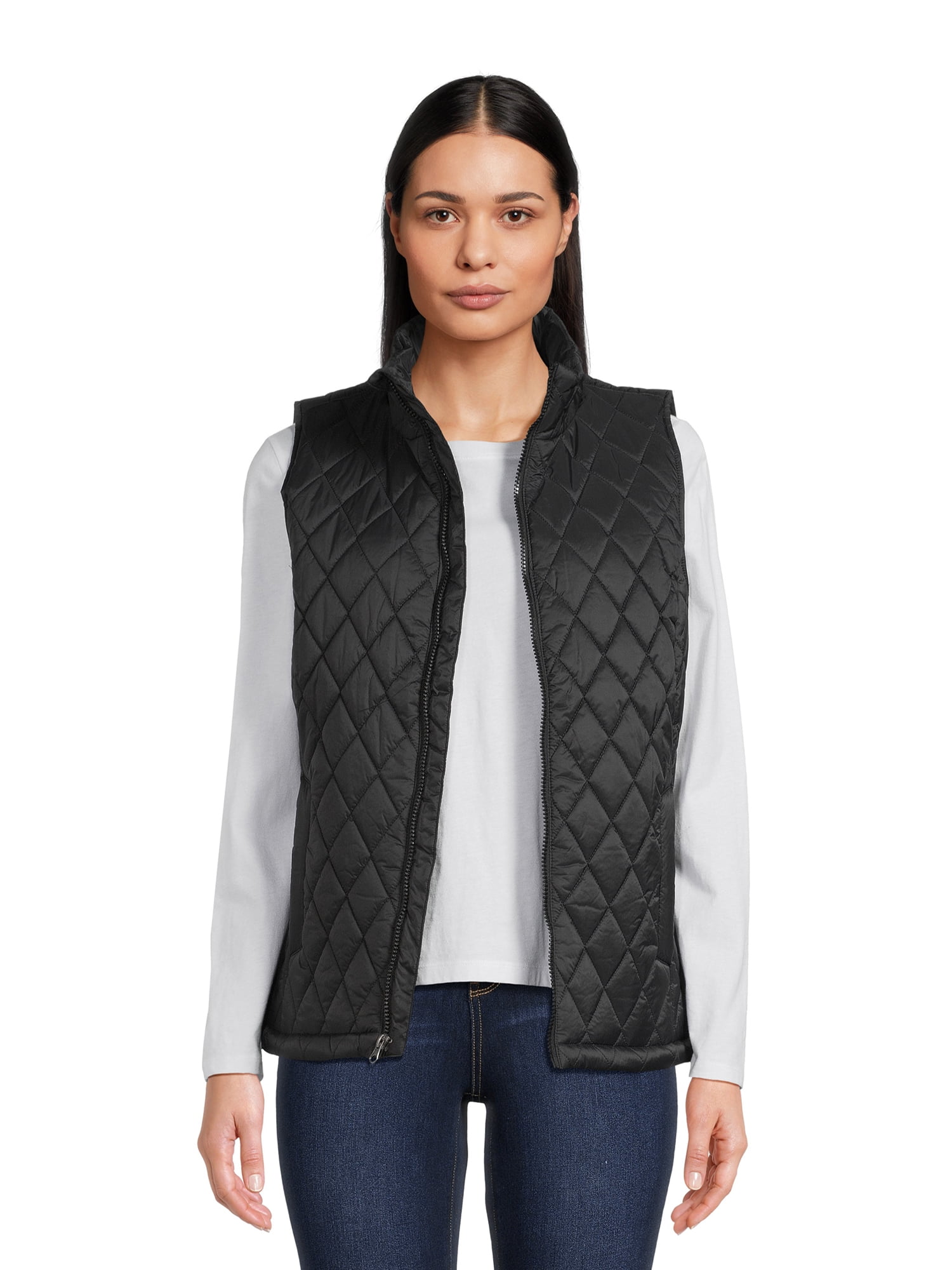 Time and Tru Women's Lightweight Diamond Quilted Sleeveless Vest with ...