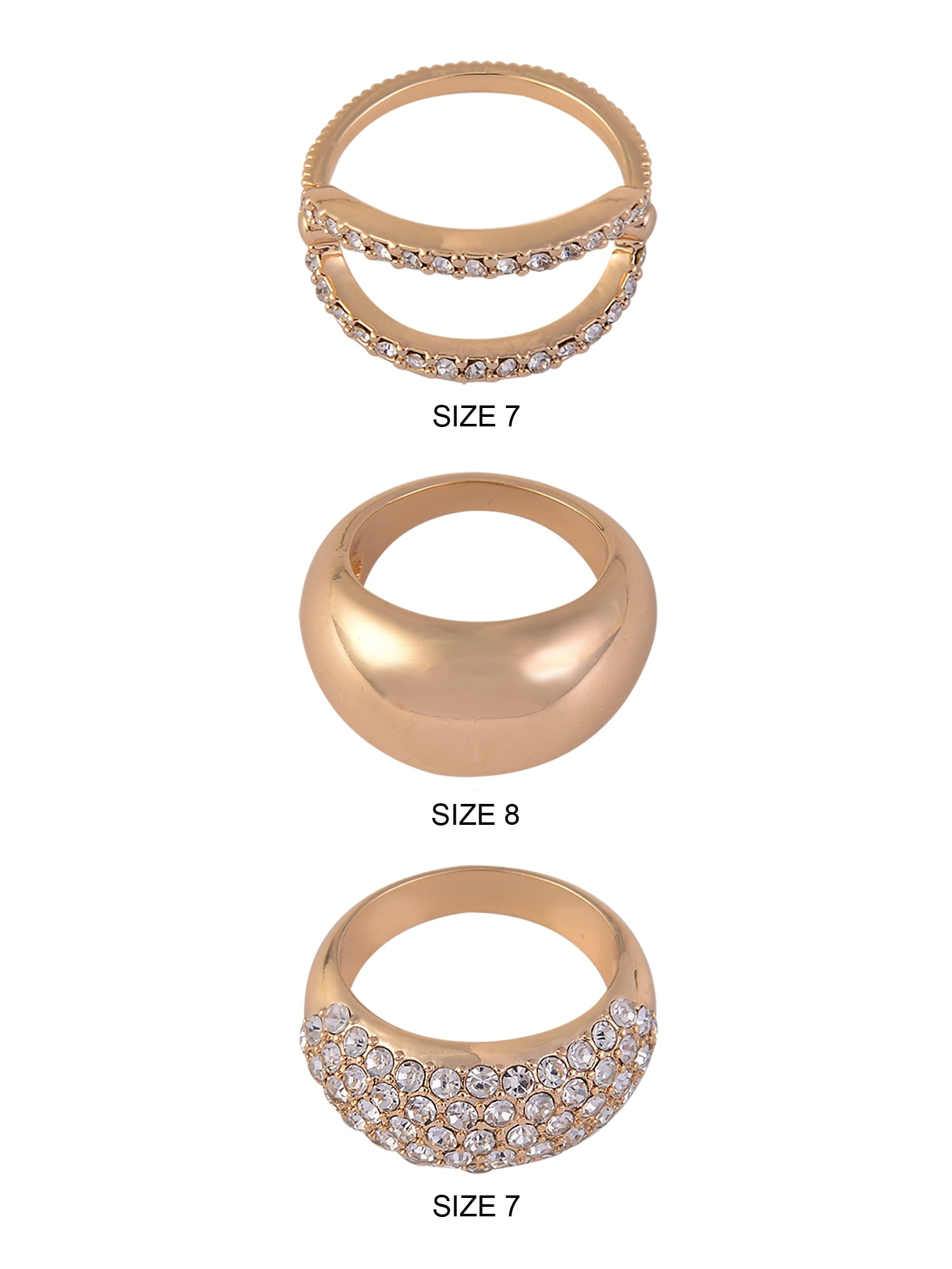 Time and Tru Women's Dome Shaped Open and Pave Cry Goldtone 3pc Ring ...