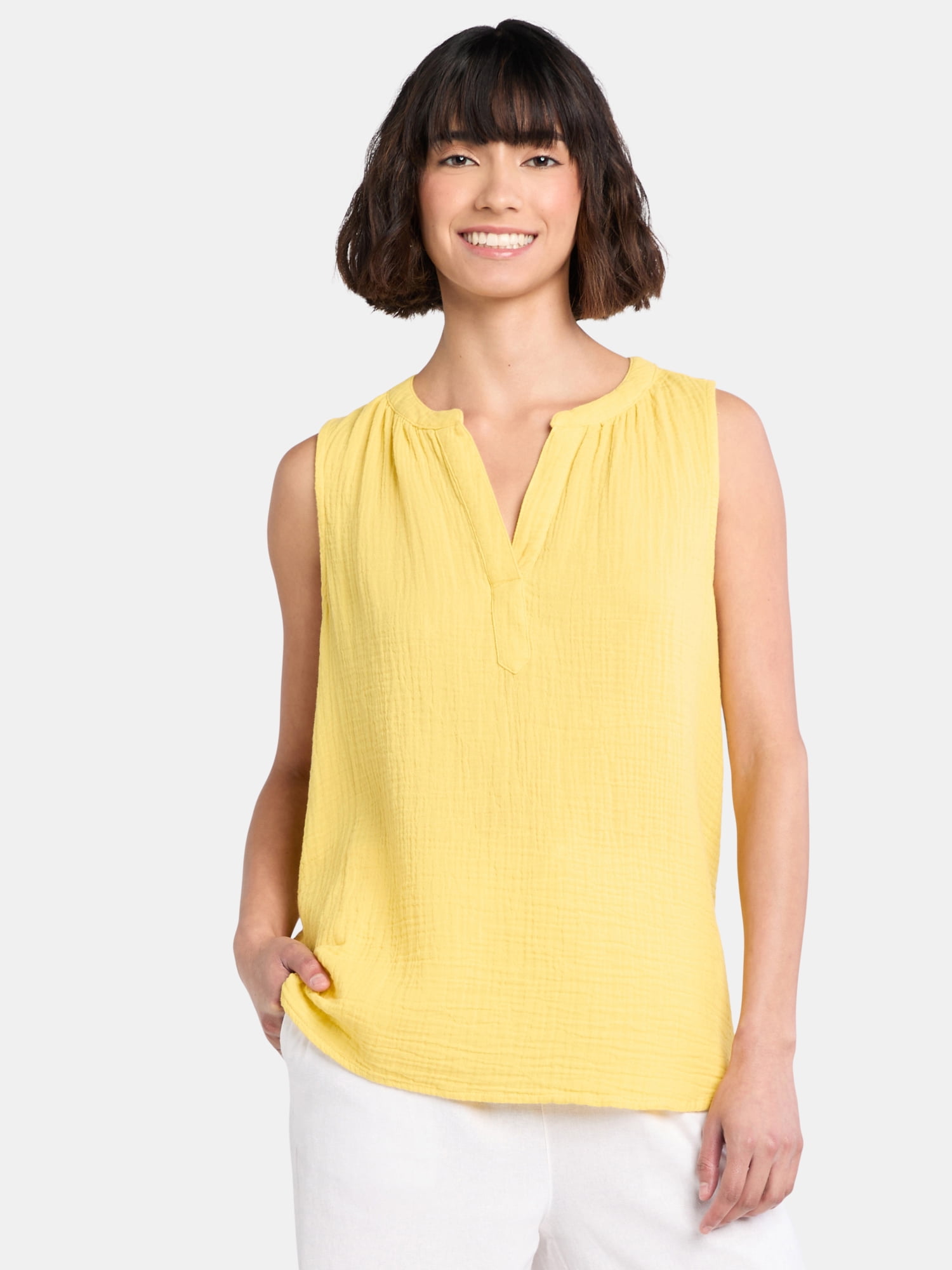 Time and Tru Women's Double Cloth Cotton Tank Top, Sizes XS-XXXL ...