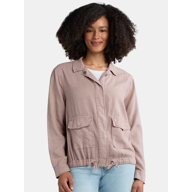 Time and Tru Women's Double Cloth Cotton Utility Jacket, Sizes XS-XXXL ...