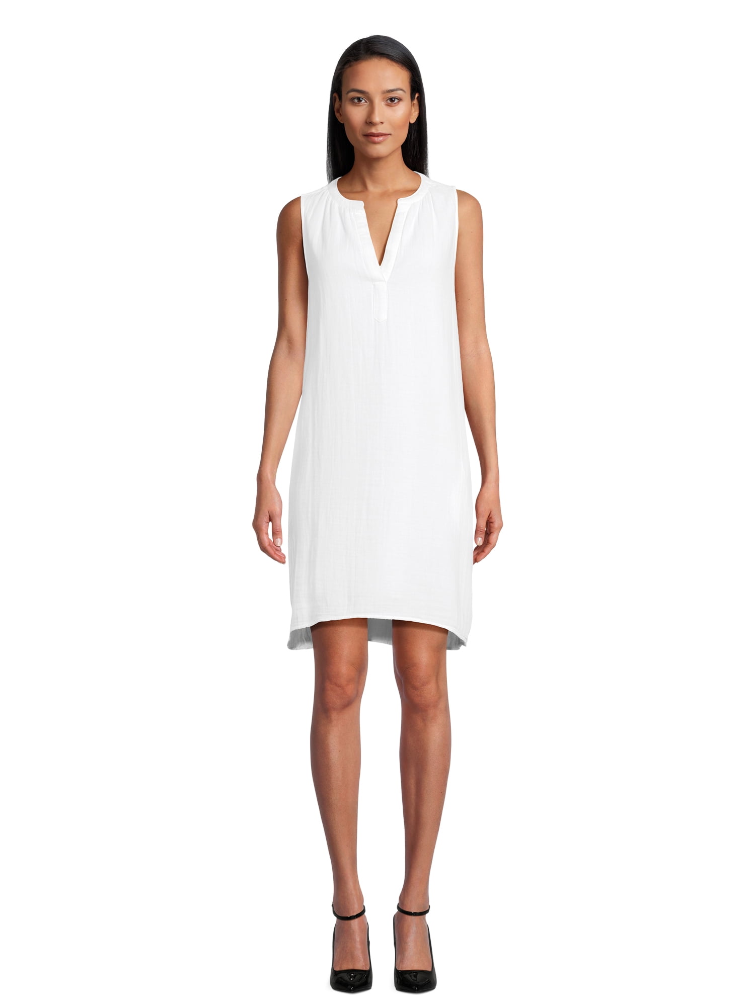 Time and Tru Women's Cotton Sleeveless Double Cloth Dress, Sizes XS ... Time and Tru Women's Cotton Sleeveless Double Cloth Dress, Sizes XS ...