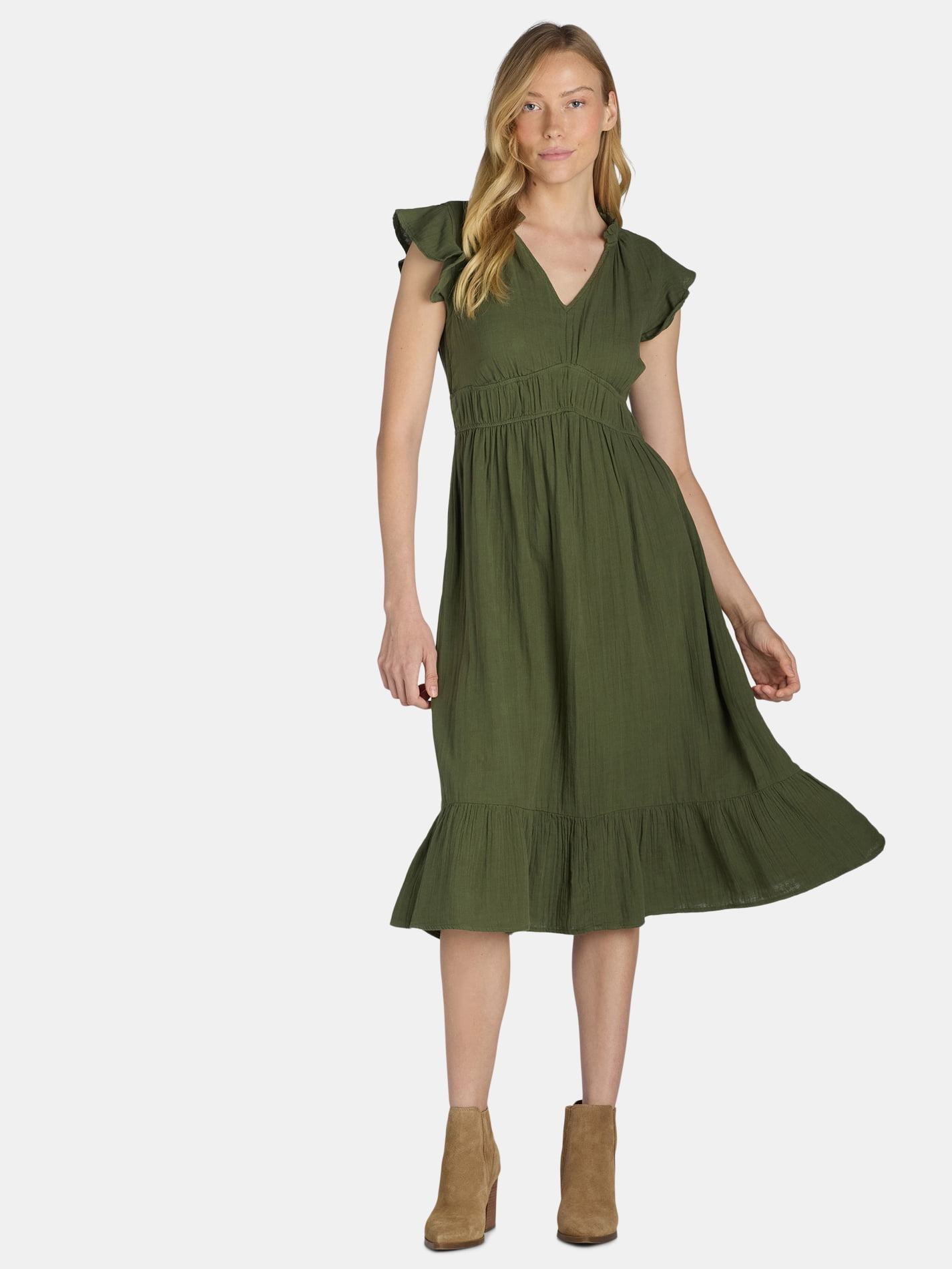 Time and Tru Women's and Women's Plus Double Cloth Midi Dress, Sizes XS-4X - Walmart.com
