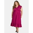 Time and Tru Women's and Women's Plus Double Cloth Midi Dress, Sizes XS ...