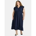 Time and Tru Women's and Women's Plus Double Cloth Midi Dress, Sizes XS ...