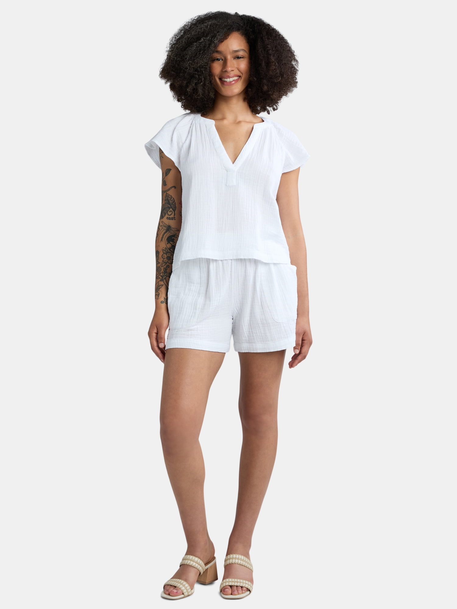 Time and Tru Women's Double Cloth Short Set, Sizes XS-XXXL - Walmart.com