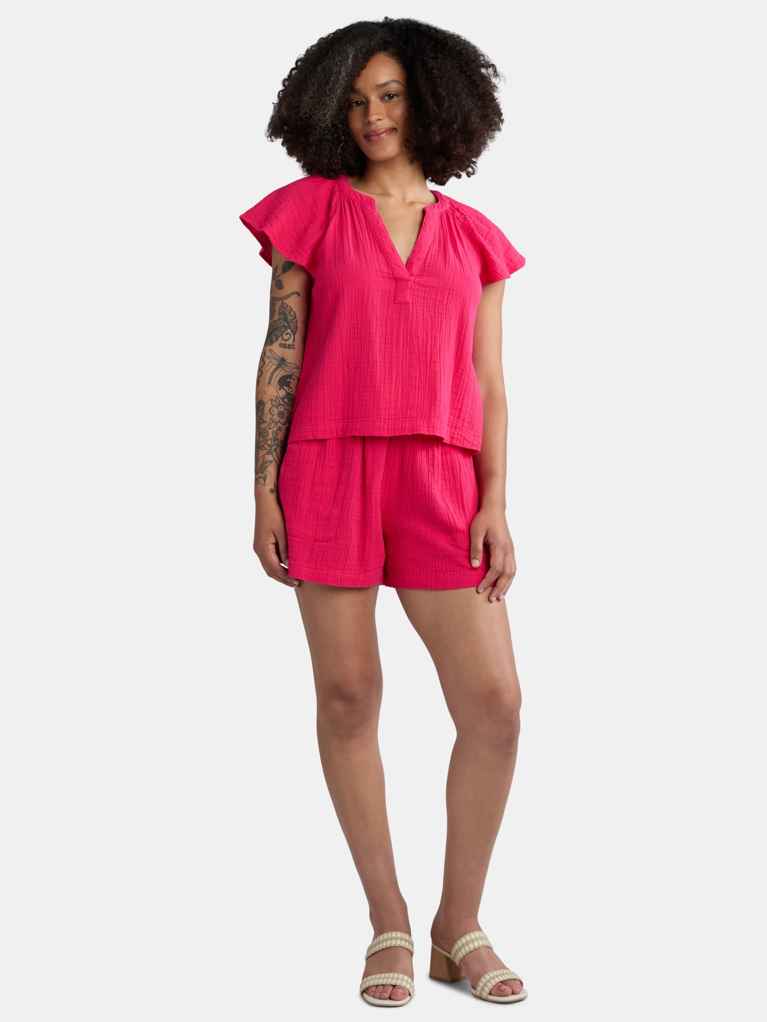 Time and Tru Women's Double Cloth Short Set, Sizes XS-XXXL - Walmart.com