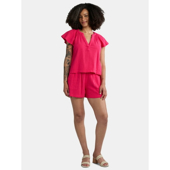 Time and Tru Women's Double Cloth Short Set Sizes XS to XXXL, 100% ...